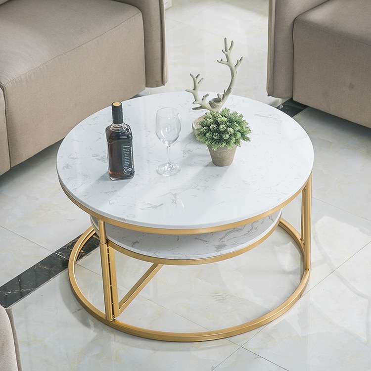 ชุดโต๊ะกลางลายหินอ่อนพับเก็บได้ - 2 Layers Marble Table - HomeStudio