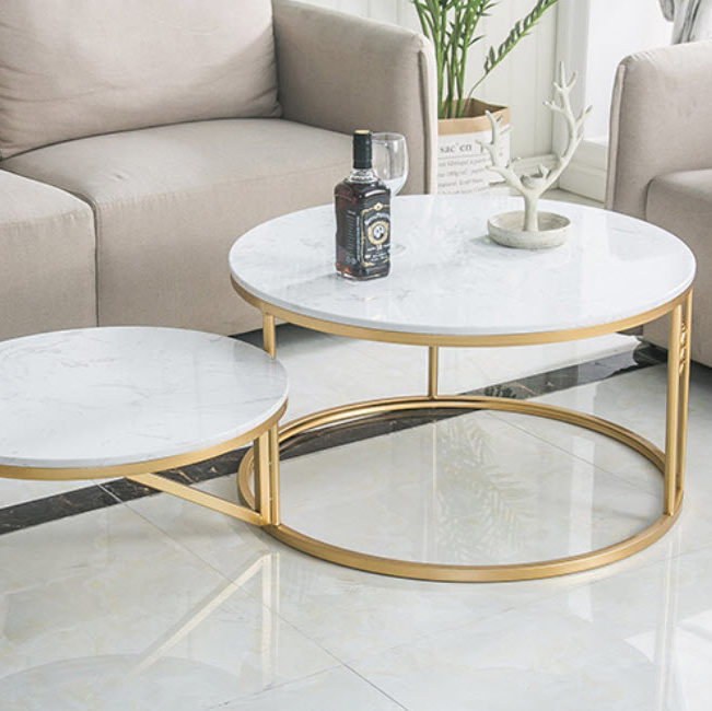 ชุดโต๊ะกลางลายหินอ่อนพับเก็บได้ - 2 Layers Marble Table - HomeStudio