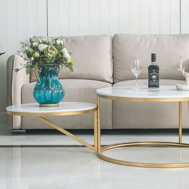 ชุดโต๊ะกลางลายหินอ่อนพับเก็บได้ - 2 Layers Marble Table - HomeStudio