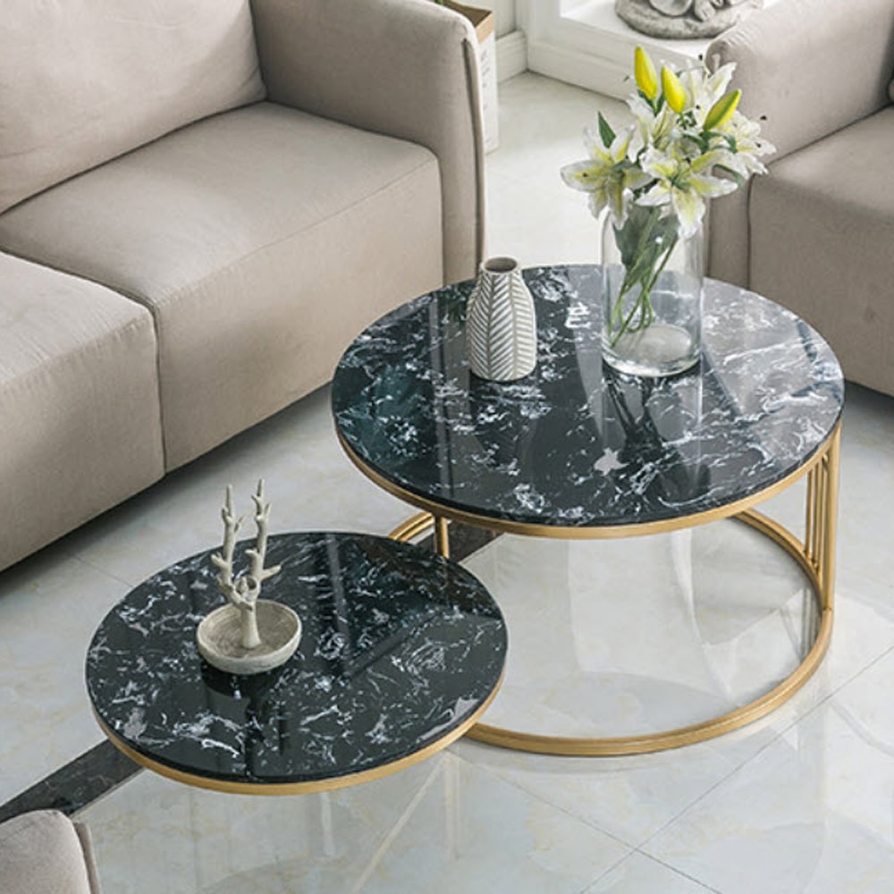 ชุดโต๊ะกลางลายหินอ่อนพับเก็บได้ - 2 Layers Marble Table - HomeStudio