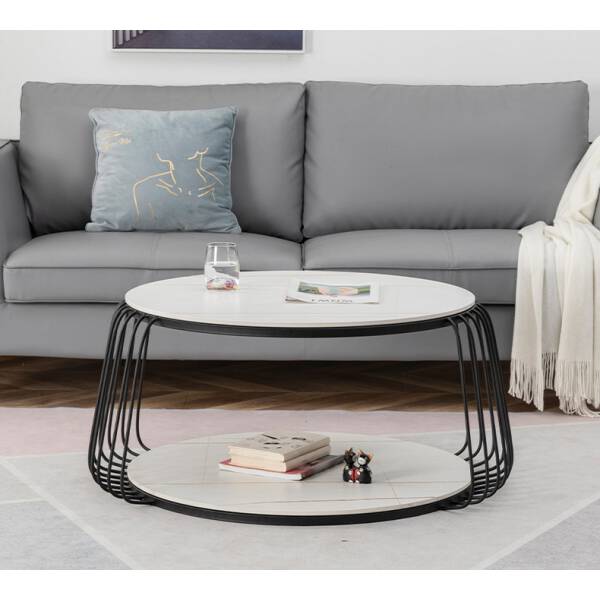 โต๊ะกลางลายหินอ่อนสองชั้น – 2 Layers Round Coffee Table – HomeStudio